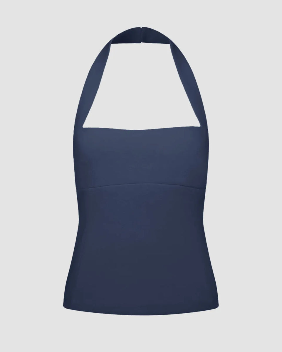 Sleek Fit Halter Neck Top In Navy Blue – Littlebox India