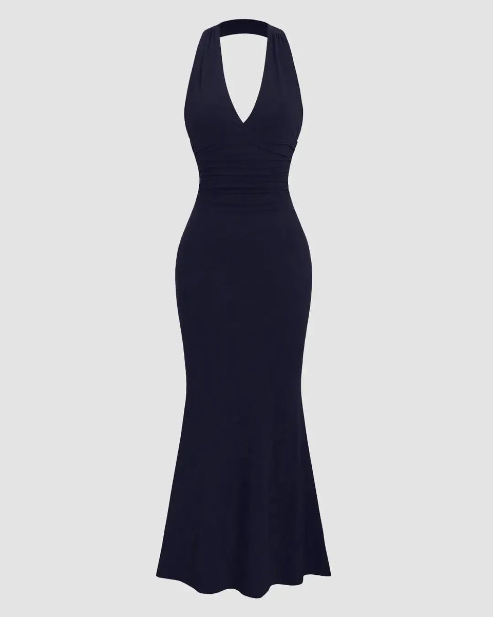 Color Halter Backless Navy Blue Mermaid Dress - Littlebox India