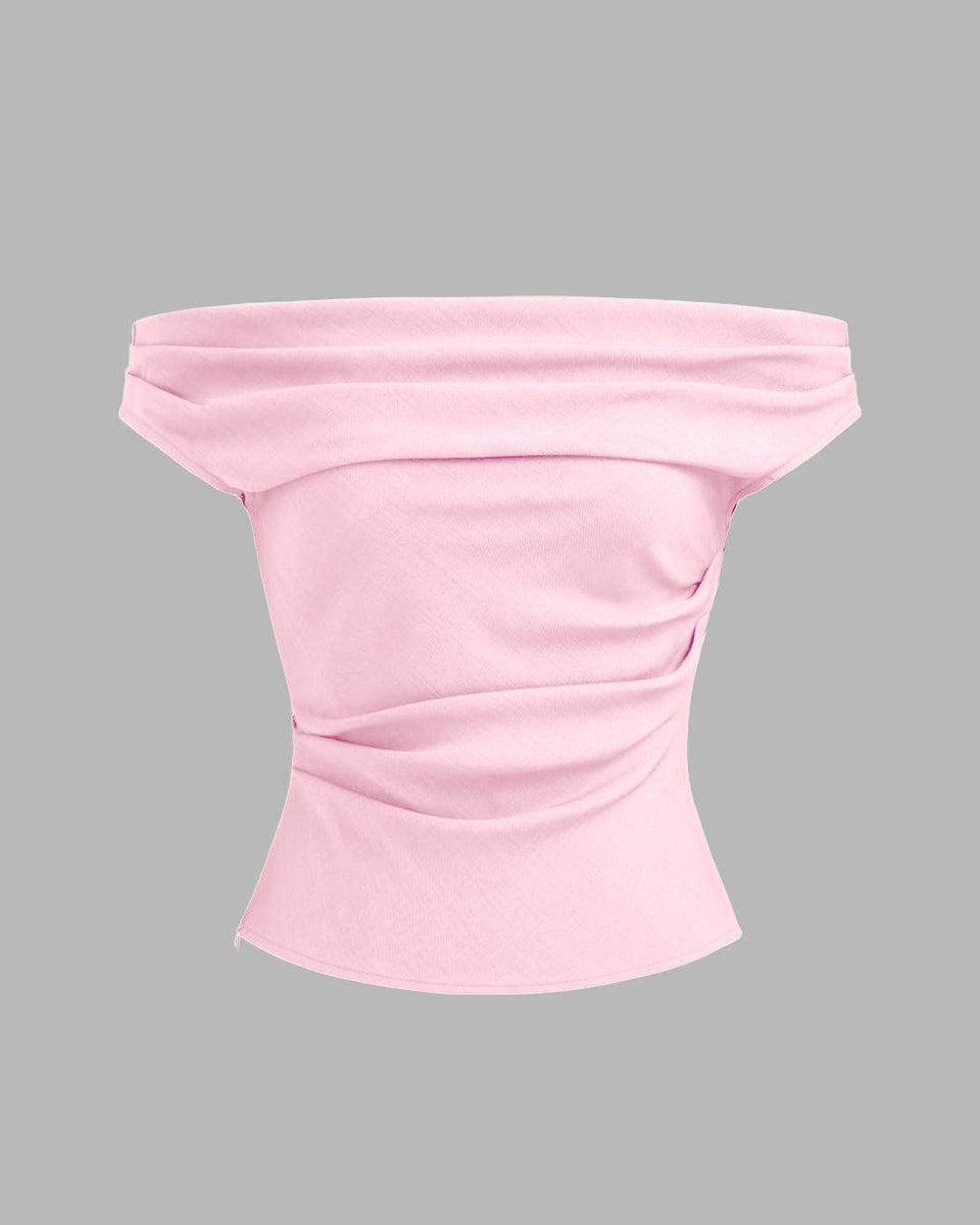 Color Off-Shoulder Ruched Baby Pink Top - Littlebox India