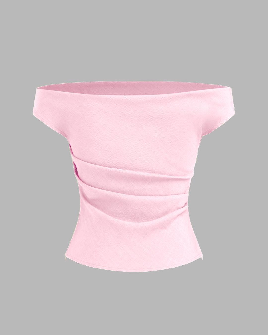 Solid Color Off-Shoulder Ruched Baby Pink Top – Littlebox India