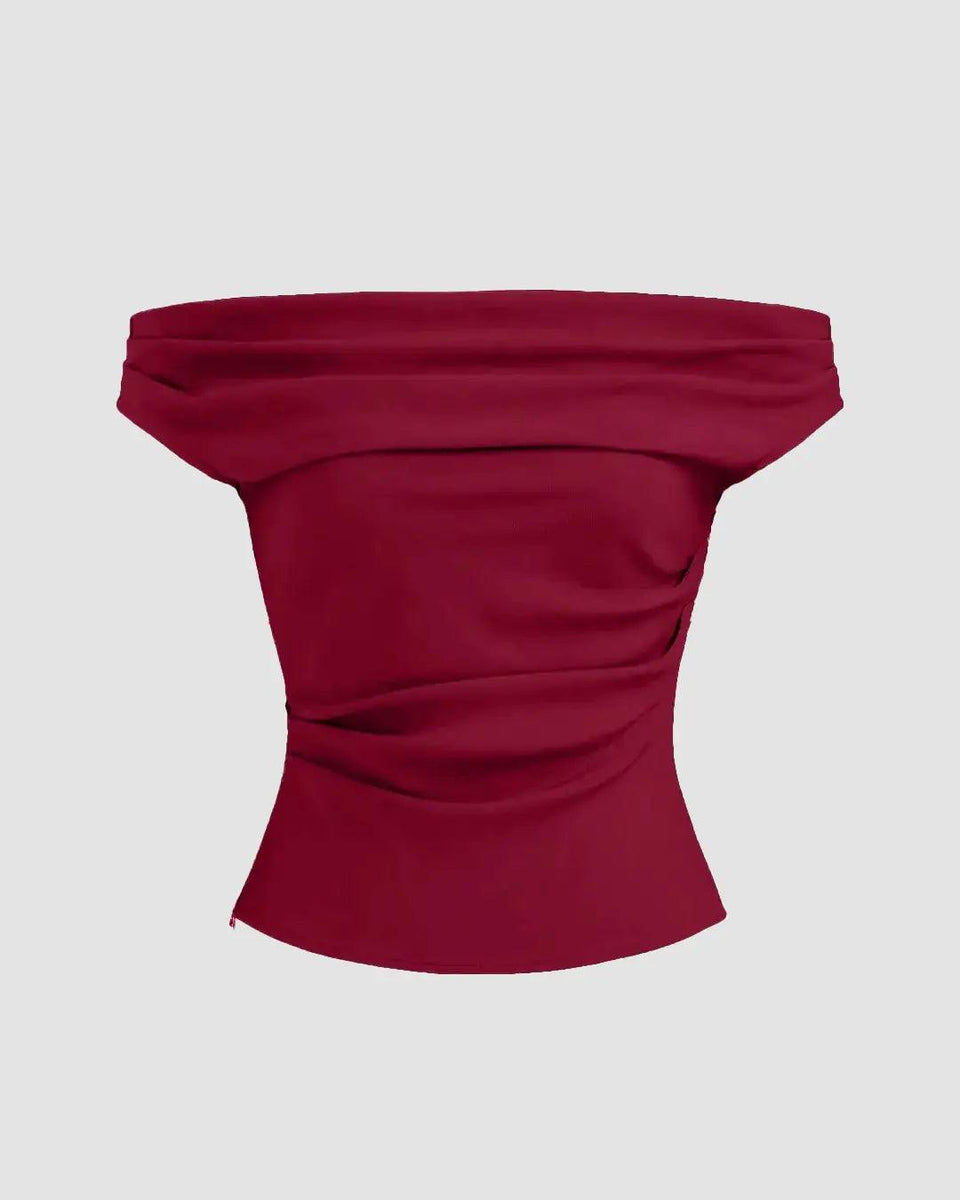 Solid Color Off-Shoulder Ruched Redberry Top – Littlebox India