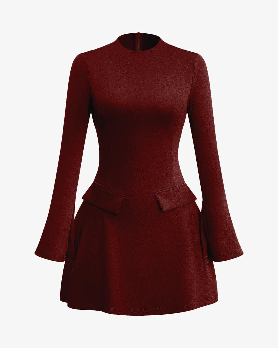Stitching Bell Sleeve Mini Dress In Maroon - Littlebox India