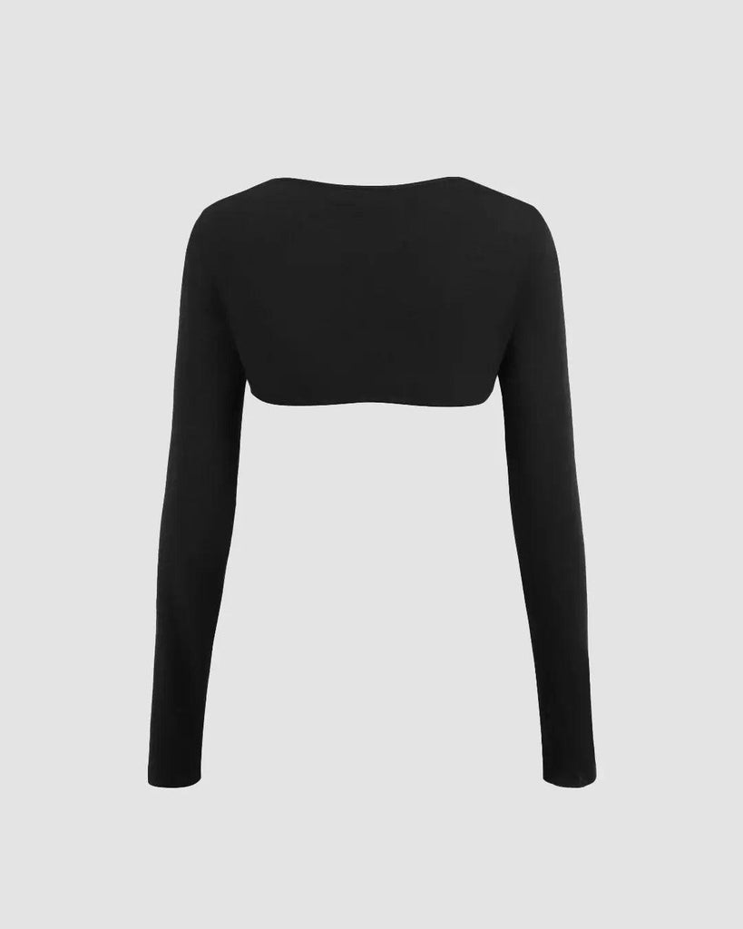 Stretch Full Sleeve Cropped Shrug in Black - Littlebox India