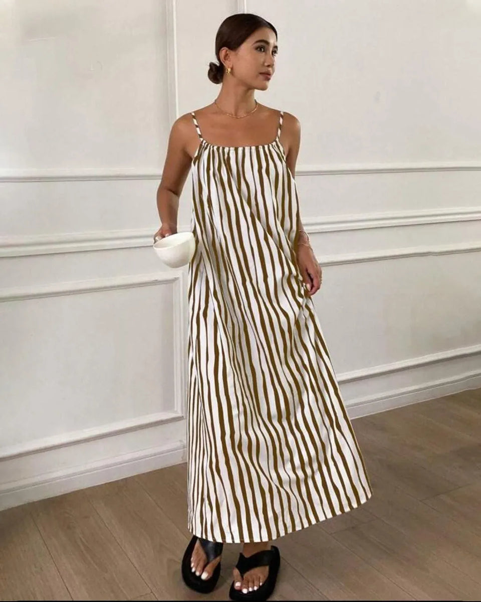 Striped Spaghetti Strap Midi Dress for Women - Littlebox India