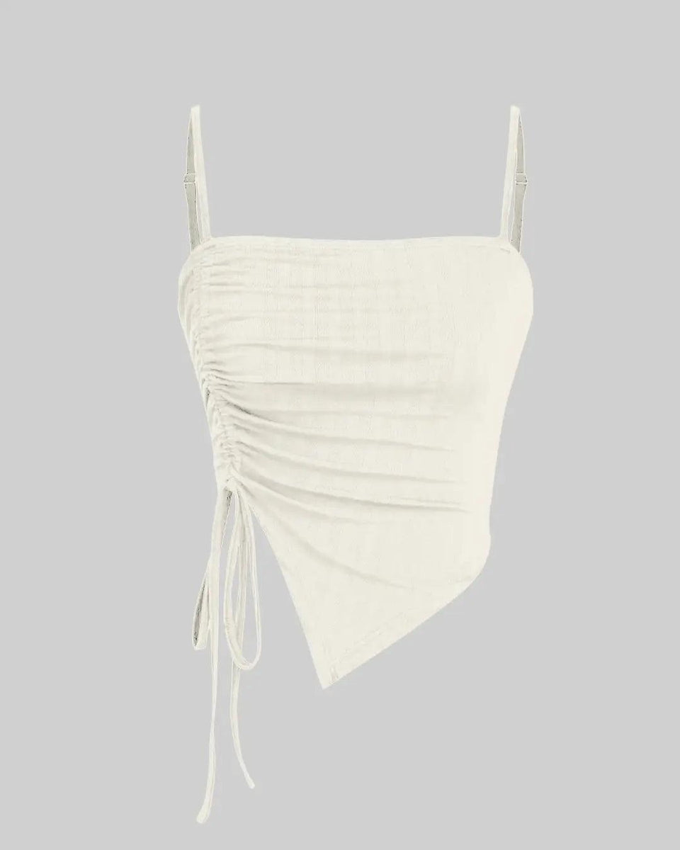 Summer Solid Ruched Drawstring Side Off-White Crop Top – Littlebox India