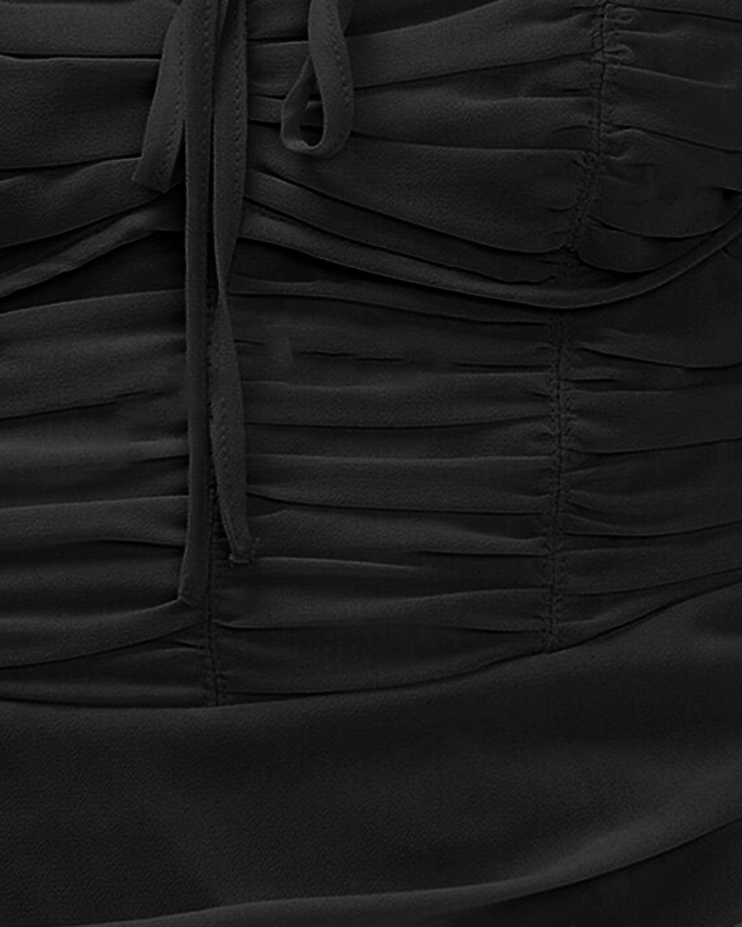 Neckline Pleated Lace Short Dress In Black - Littlebox India