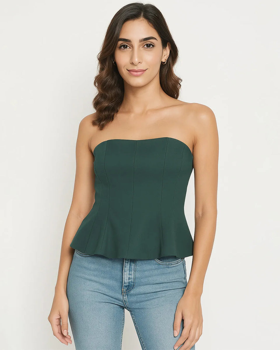 Strapless Peplum Bustier Top In Olive Green – Littlebox India