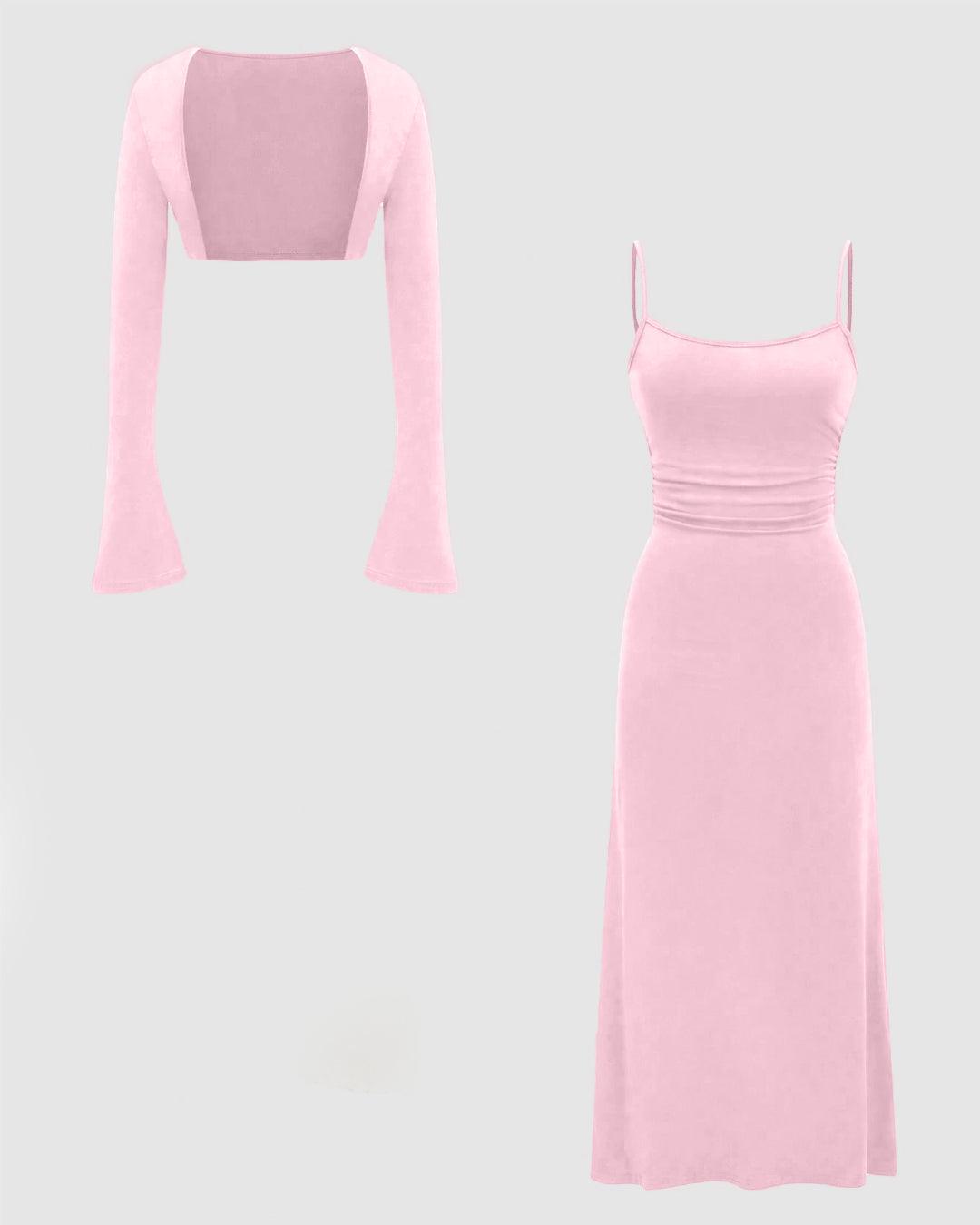 Baby Pink Shrug & Cami Dress Co-ord Set - Littlebox India