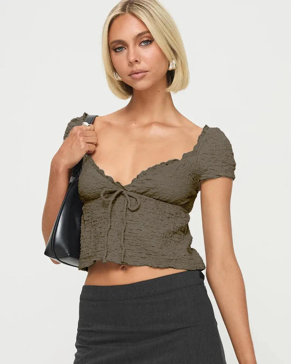 Y2K Vintage V-neck top Smoke Green Crop Top – Littlebox India