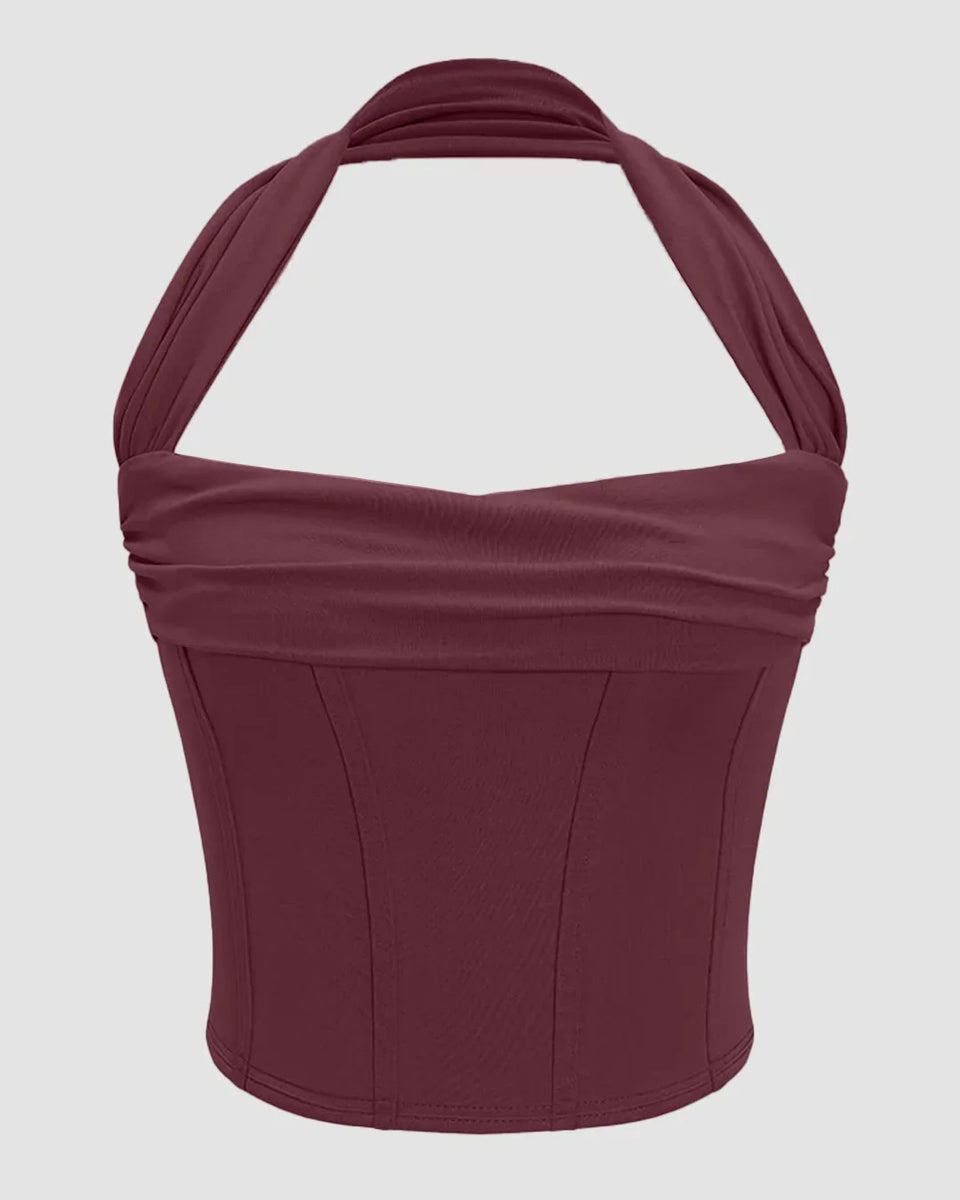 Structured Corset Style Halter Neck Top in Maroon – Littlebox India