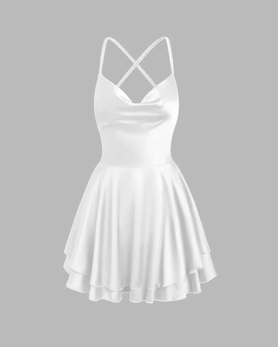 Solid Color Cowl Neck Cross Spaghetti Strap Backless Boho Dresses ...