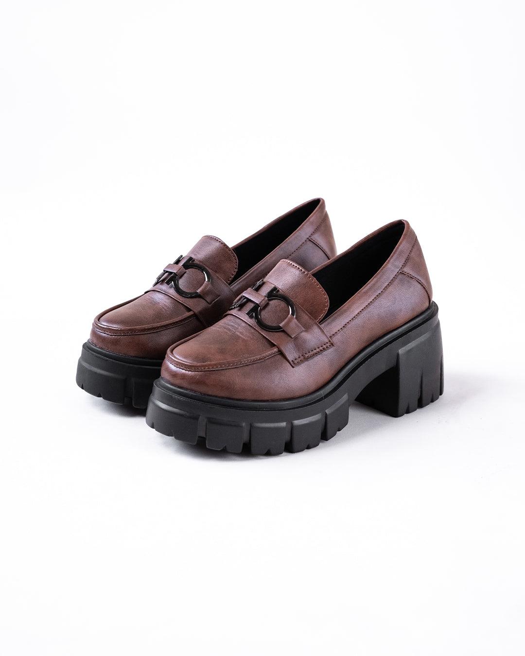 Chain Decor Korean Style Chunky Brown Shoes – Littlebox India