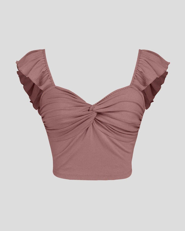 Cropped Vest Ruffle Top In Blush Pink - Littlebox India