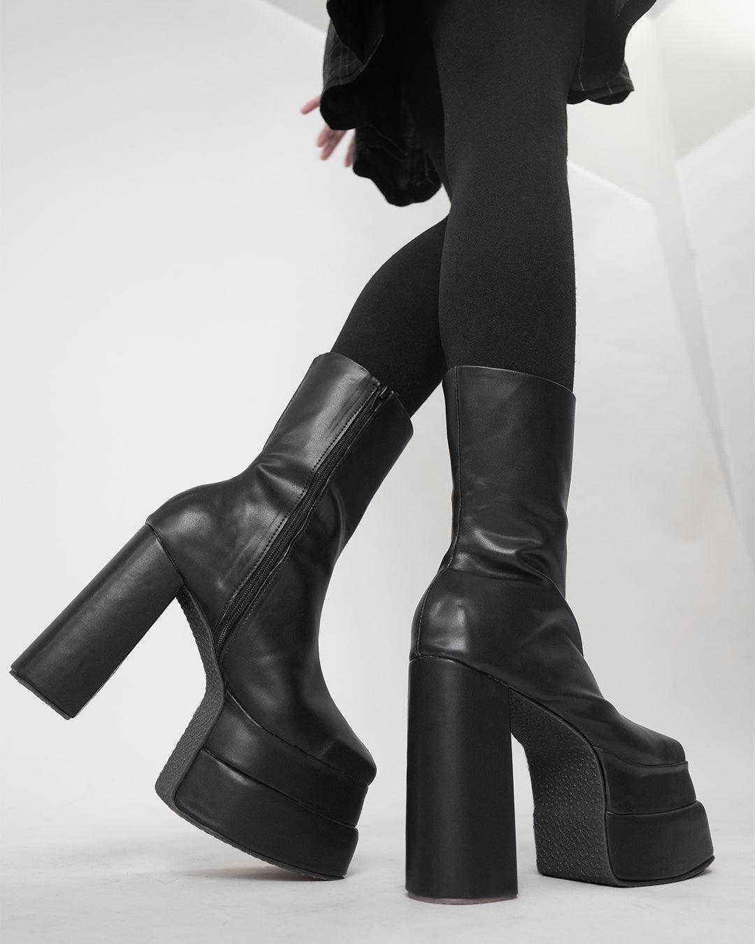High Heel Platform Boots in Black - Littlebox India