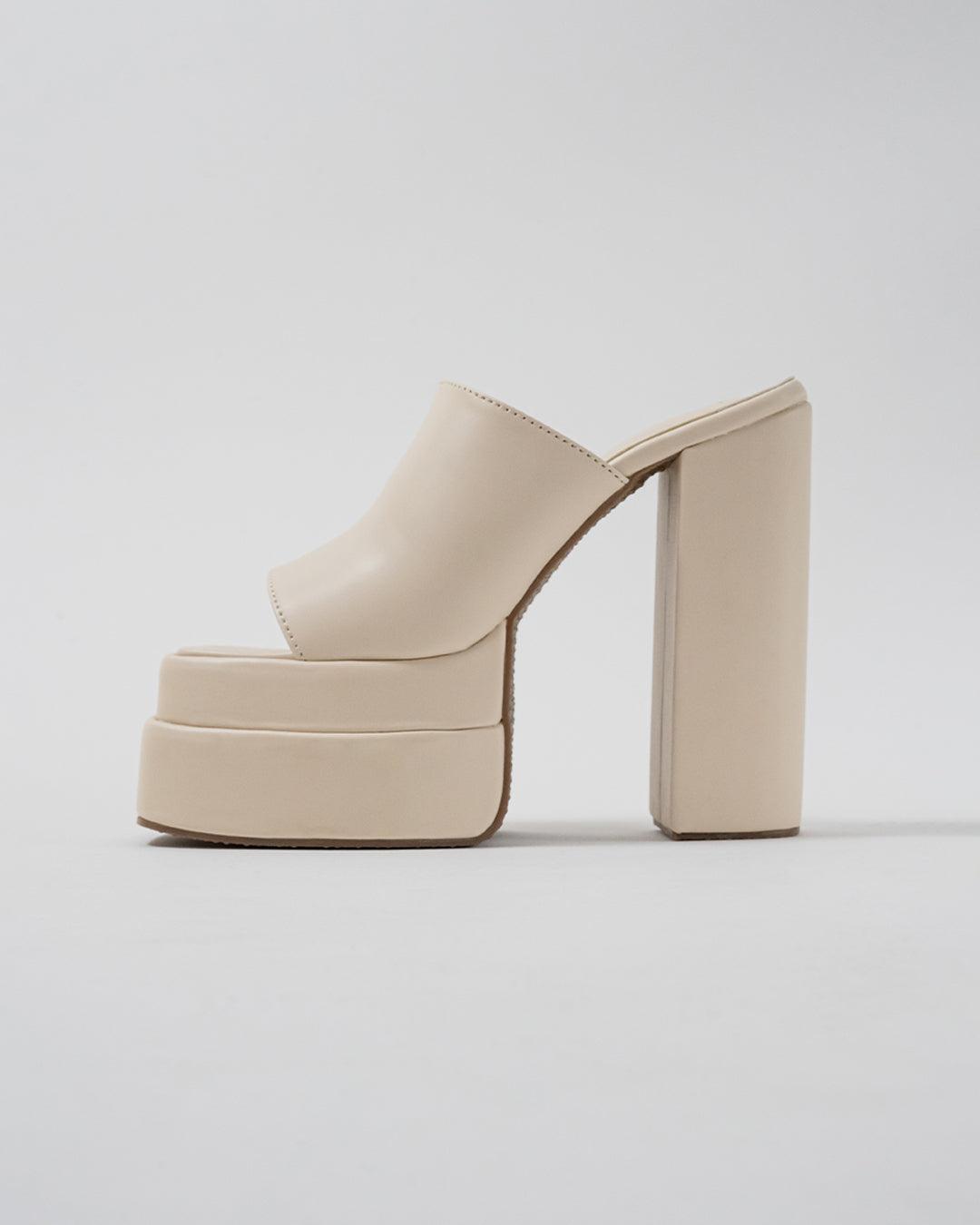 Open Toe Platform Heels in Off White Block Heel - Littlebox India